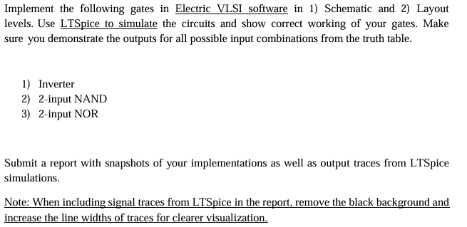 Implement the following gates in Electric VLSI | Chegg.com