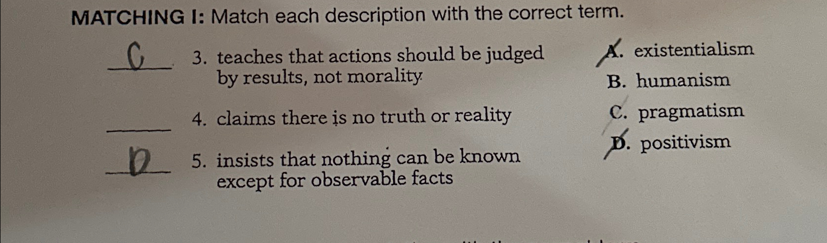 Solved MATCHING I: Match each description with the correct | Chegg.com