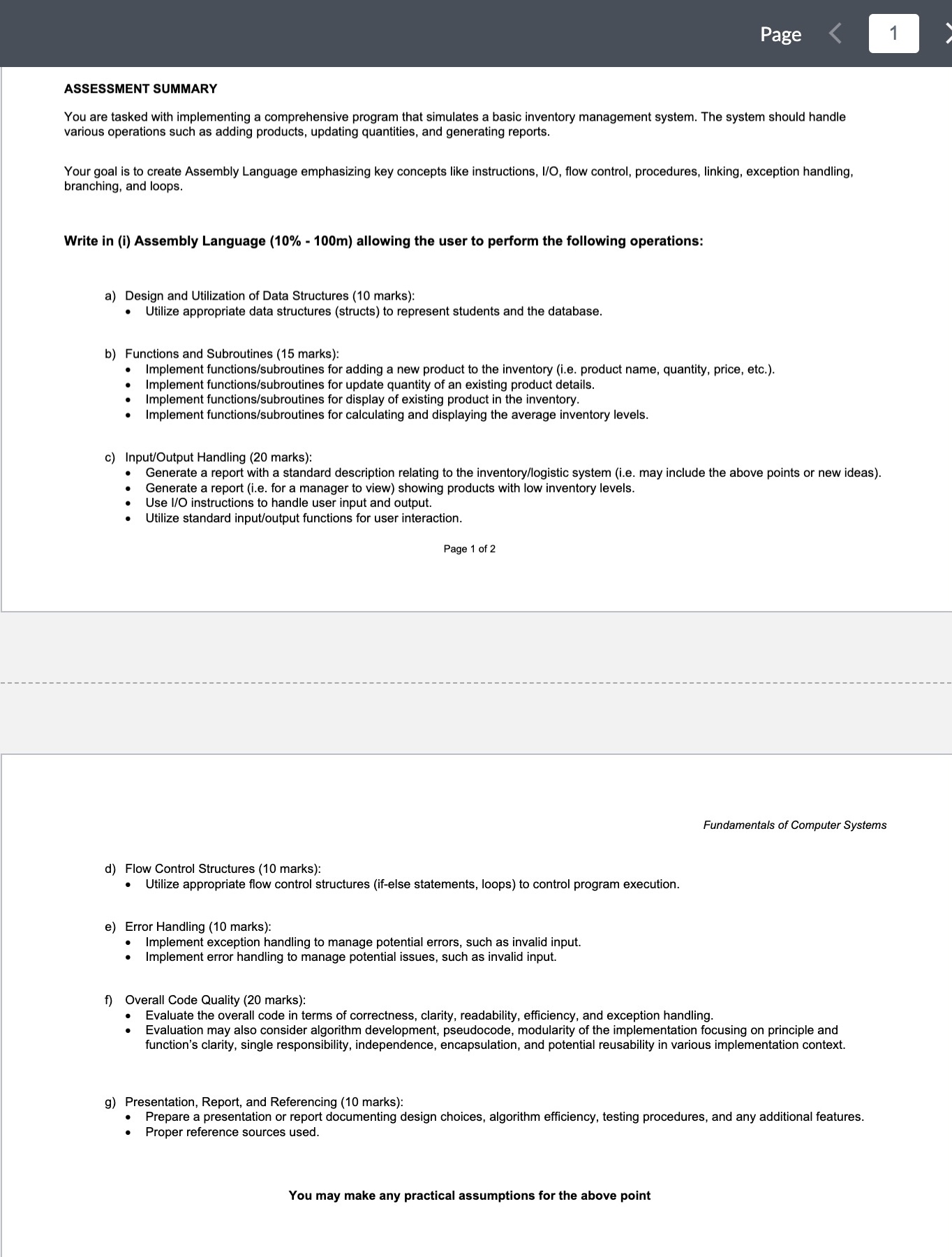 Solved Page1ASSESSMENT SUMMARYYou are tasked with | Chegg.com