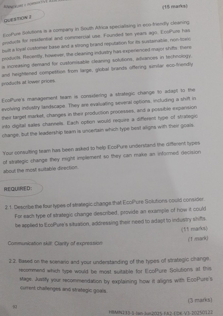 Solved Annexure th(15 ﻿marks)QUESTION 2Ecopure Solutions is | Chegg.com