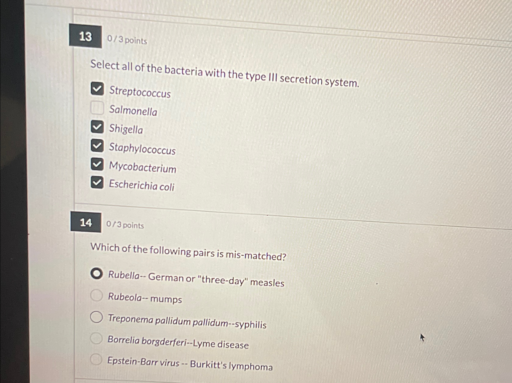 Solved 03 ﻿pointsSelect all of the bacteria with the type | Chegg.com