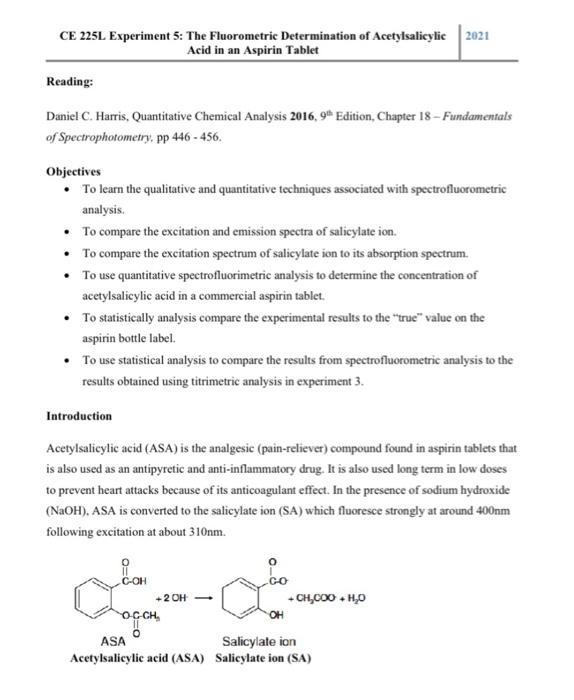 Solved Experiment 5: The fluorometric Determination of | Chegg.com