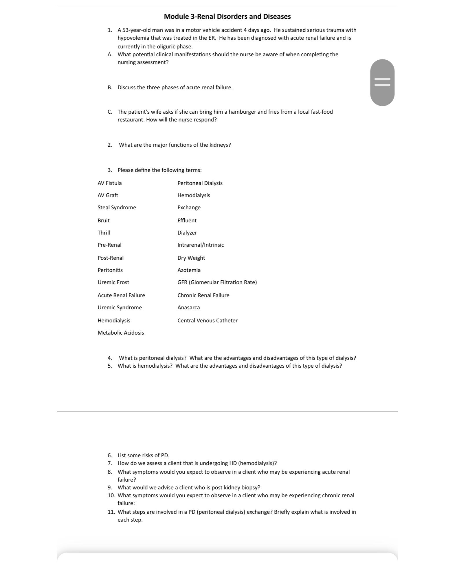 Solved Module 3-Renal Disorders and DiseasesA 53-year-old | Chegg.com