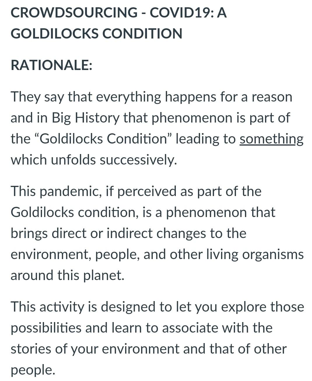 - CROWDSOURCING - COVID19: A GOLDILOCKS CONDITION | Chegg.com