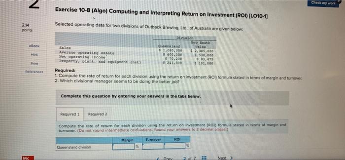 Solved Check my work Exercise 10-8 (Algo) Computing and | Chegg.com