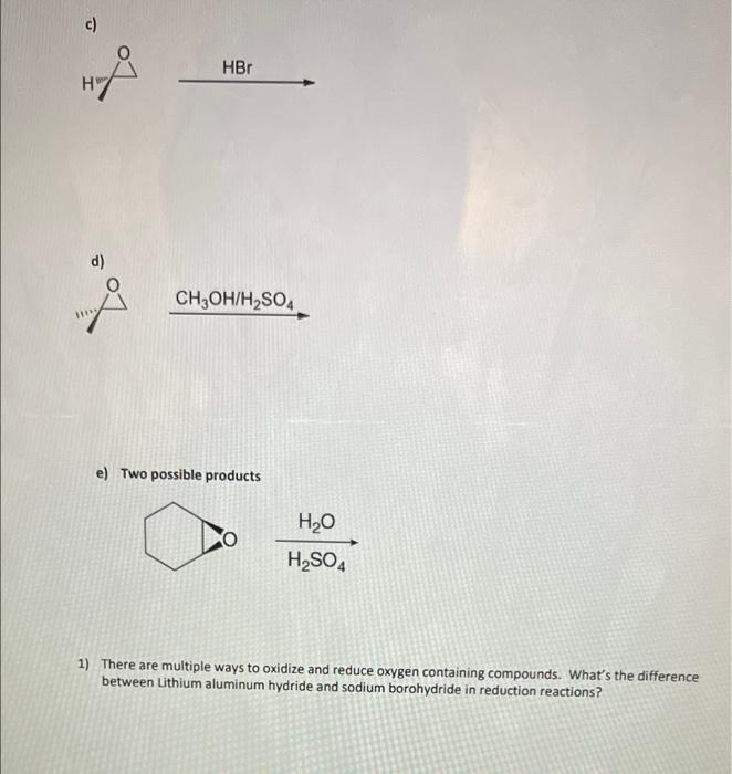 Solved Epoxide Reactions Student's Name: (1) COCHE [2] H20 | Chegg.com