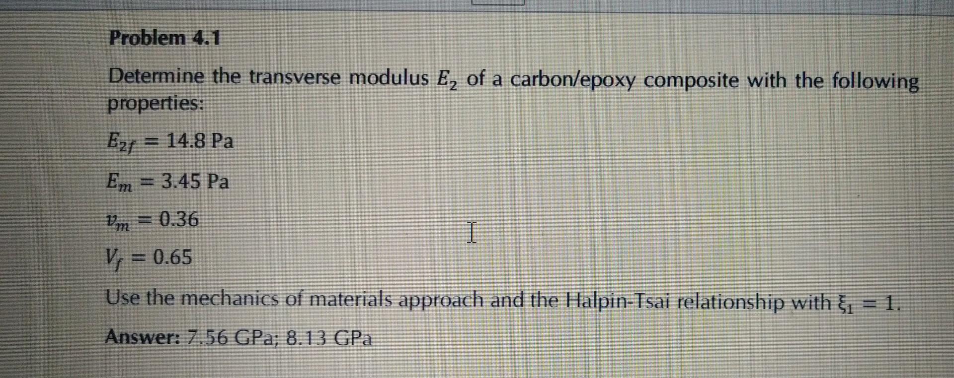 Solved Determine The Transverse Modulus E2 Of A Carbon Epoxy