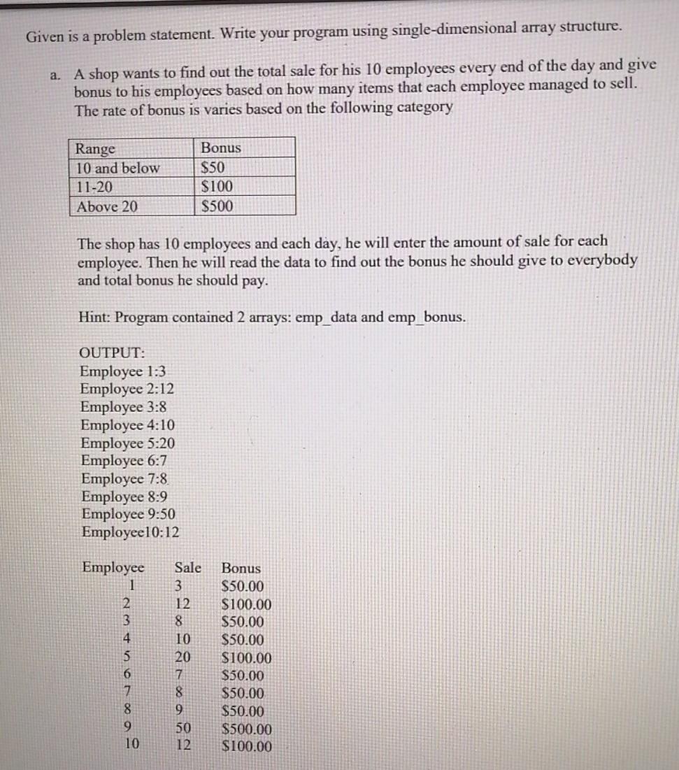 Solved Given is a problem statement. Write your program | Chegg.com
