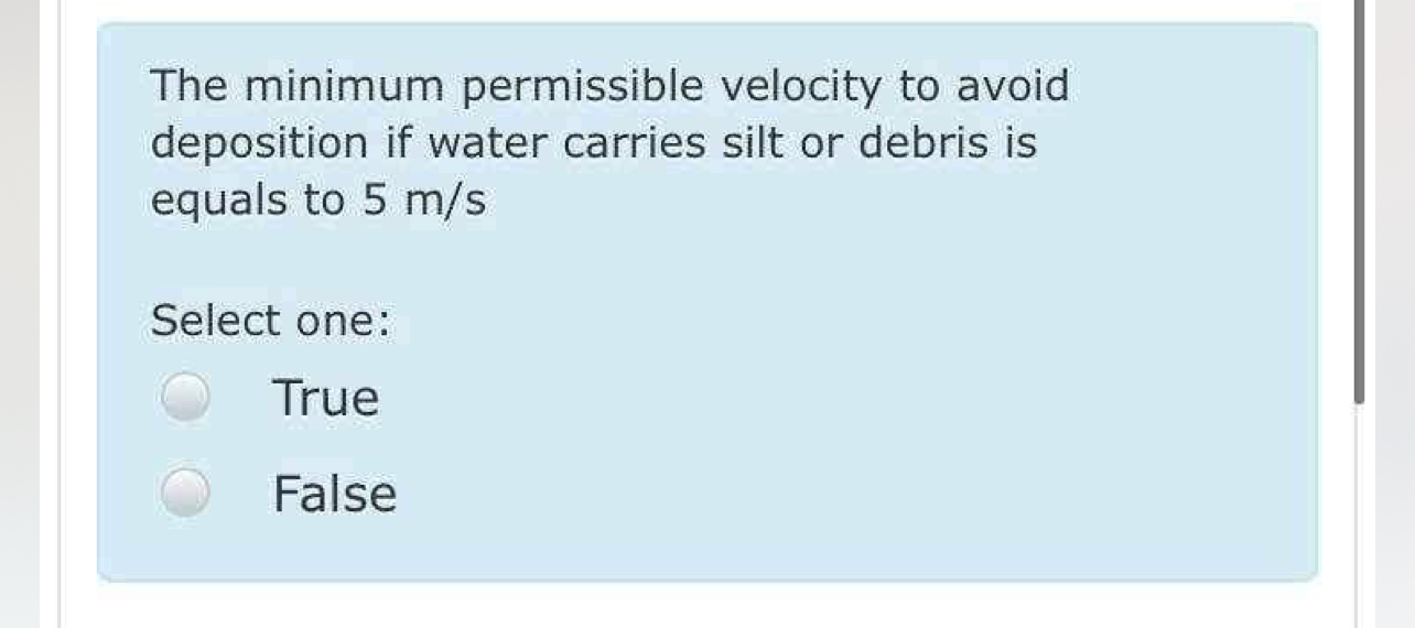 Solved The minimum permissible velocity to avoid deposition | Chegg.com