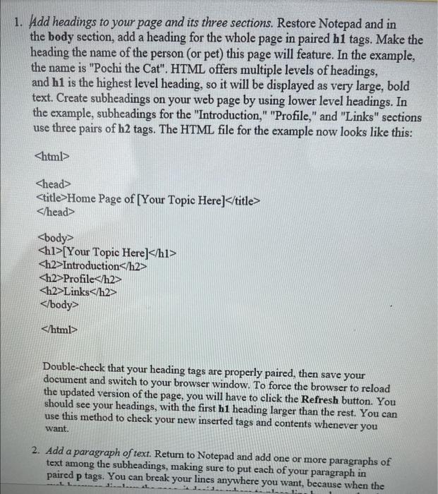 Solved Add headings to your page and its three sections. | Chegg.com