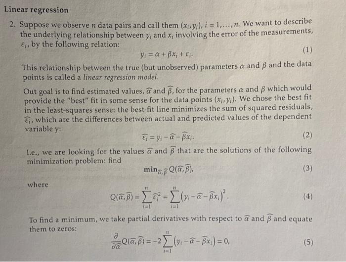 Solved Suppose we observe n data pairs and call them | Chegg.com