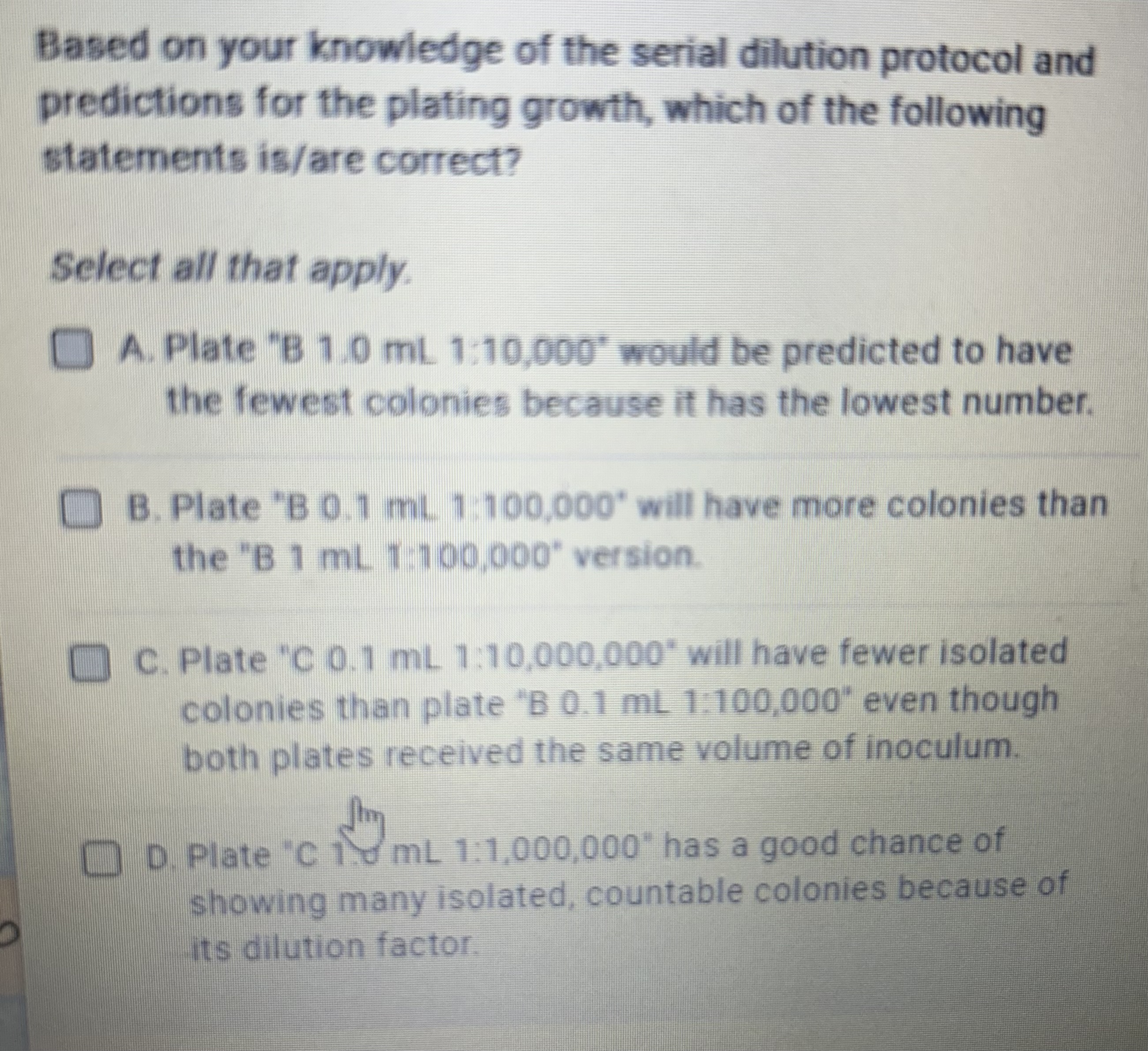 Solved Based on your knowledge of the serial dilution | Chegg.com