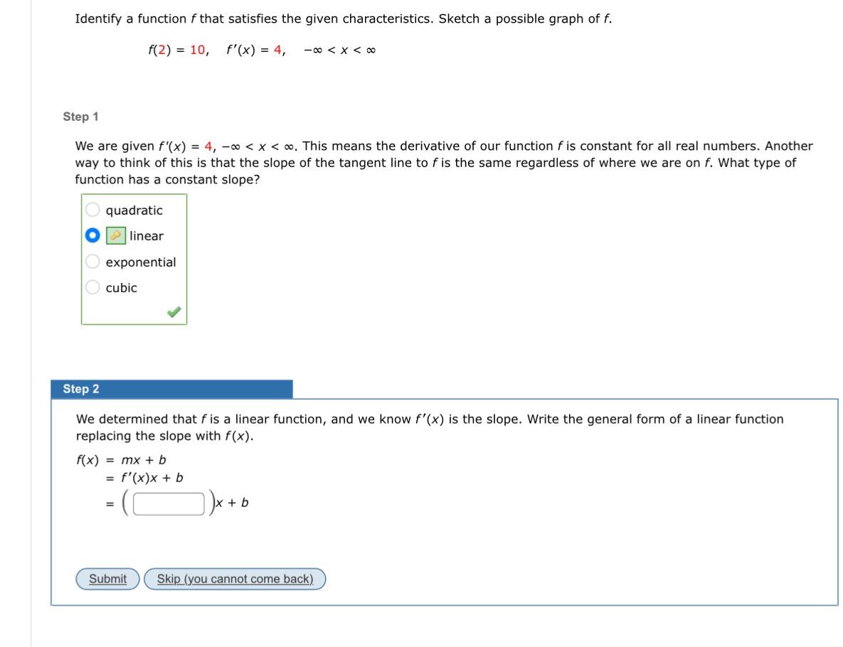 Solved Identify a function f ﻿that satisfies the given | Chegg.com
