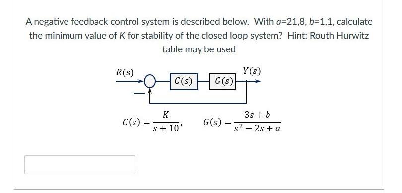 Solved A negative feedback control system is described | Chegg.com