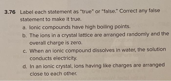 Solved 3.76 Label each statement as "true" or "false." | Chegg.com