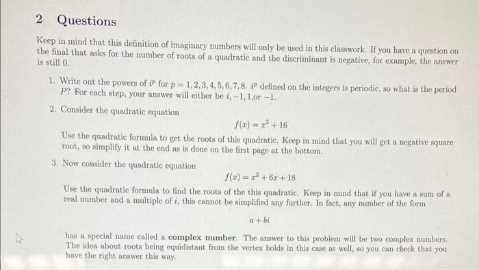 Solved 1 Application: The Imaginary Number i A hugely | Chegg.com