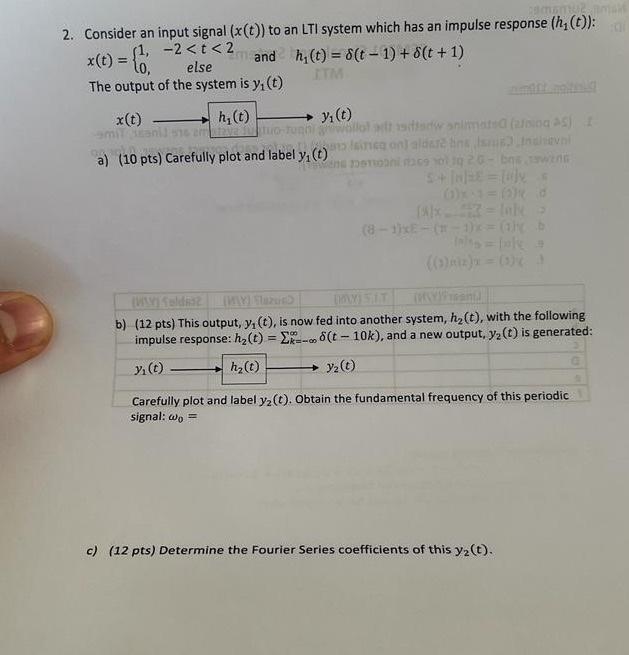 Solved 2. Consider an input signal (x(t)) to an LTI system | Chegg.com
