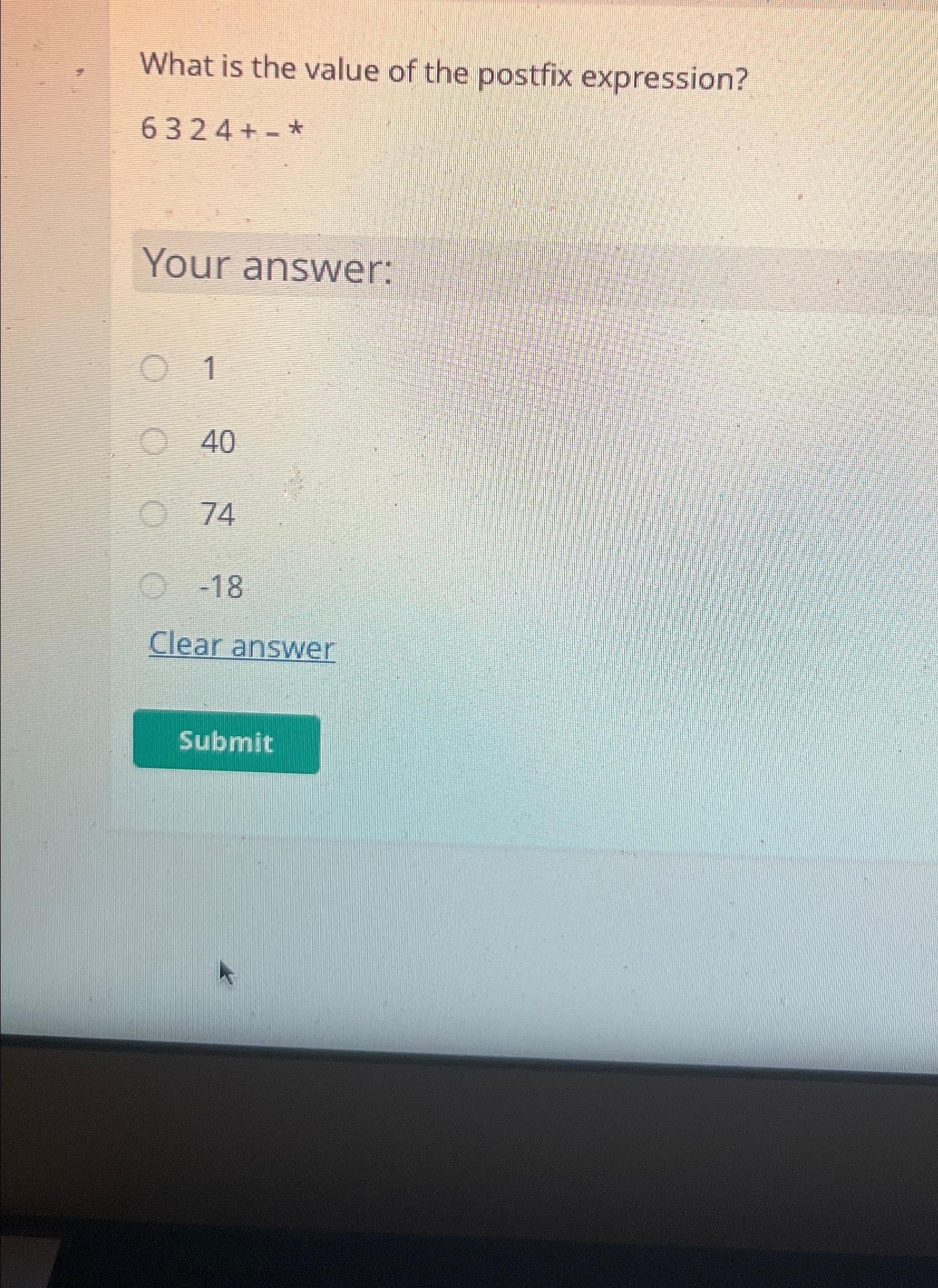 Solved What is the value of the postfix | Chegg.com