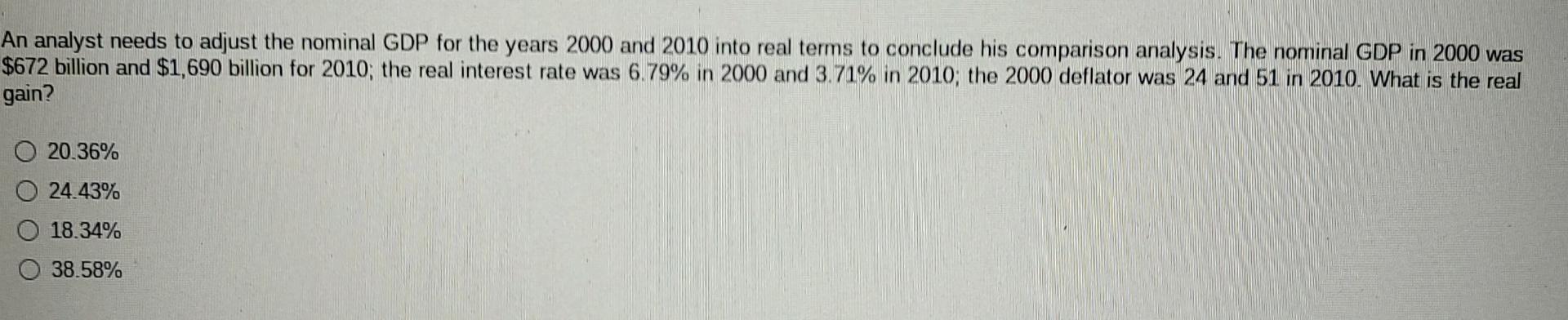Solved An analyst needs to adjust the nominal GDP for the | Chegg.com