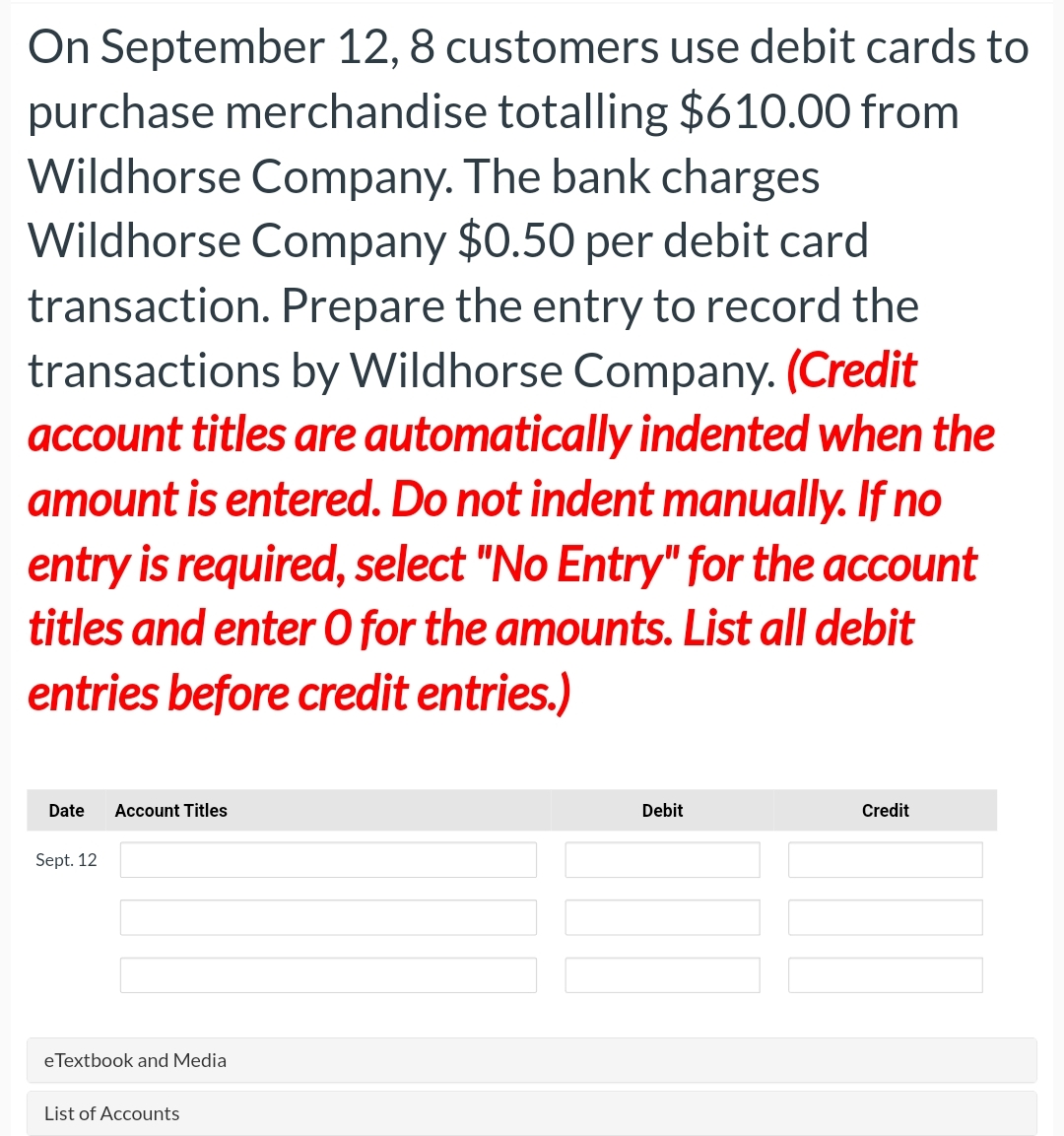 Solved On September 12, 8 ﻿customers use debit cards to | Chegg.com