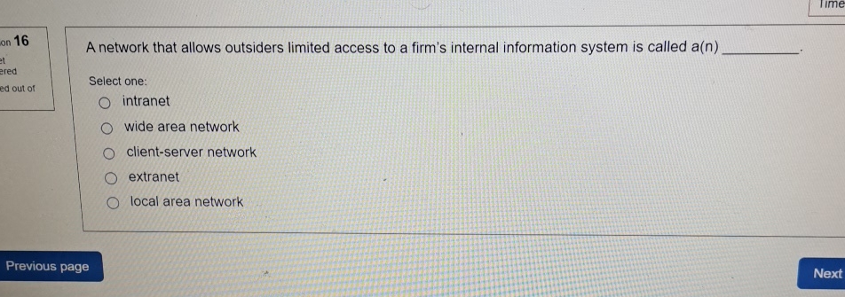 Solved A network that allows outsiders limited access to a | Chegg.com