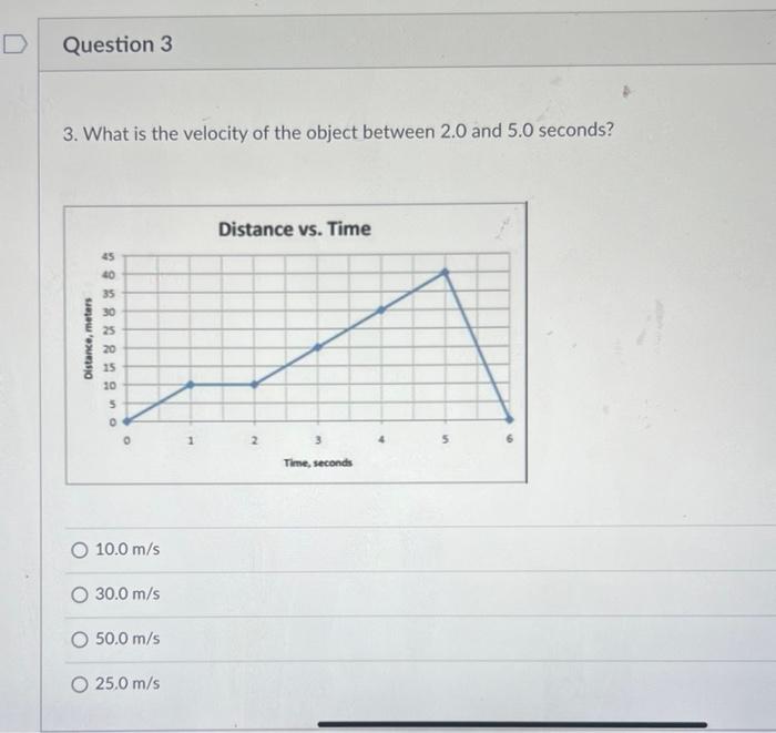 Solved 3 What Is The Velocity Of The Object Between 2 0 And
