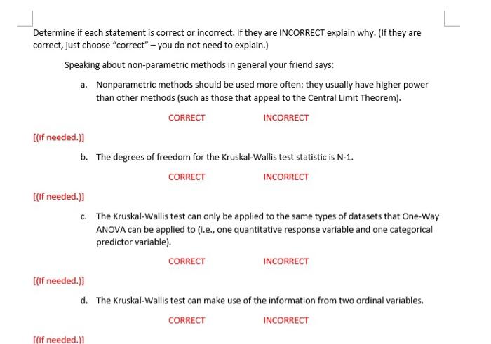 Solved Determine if each statement is correct or incorrect. | Chegg.com