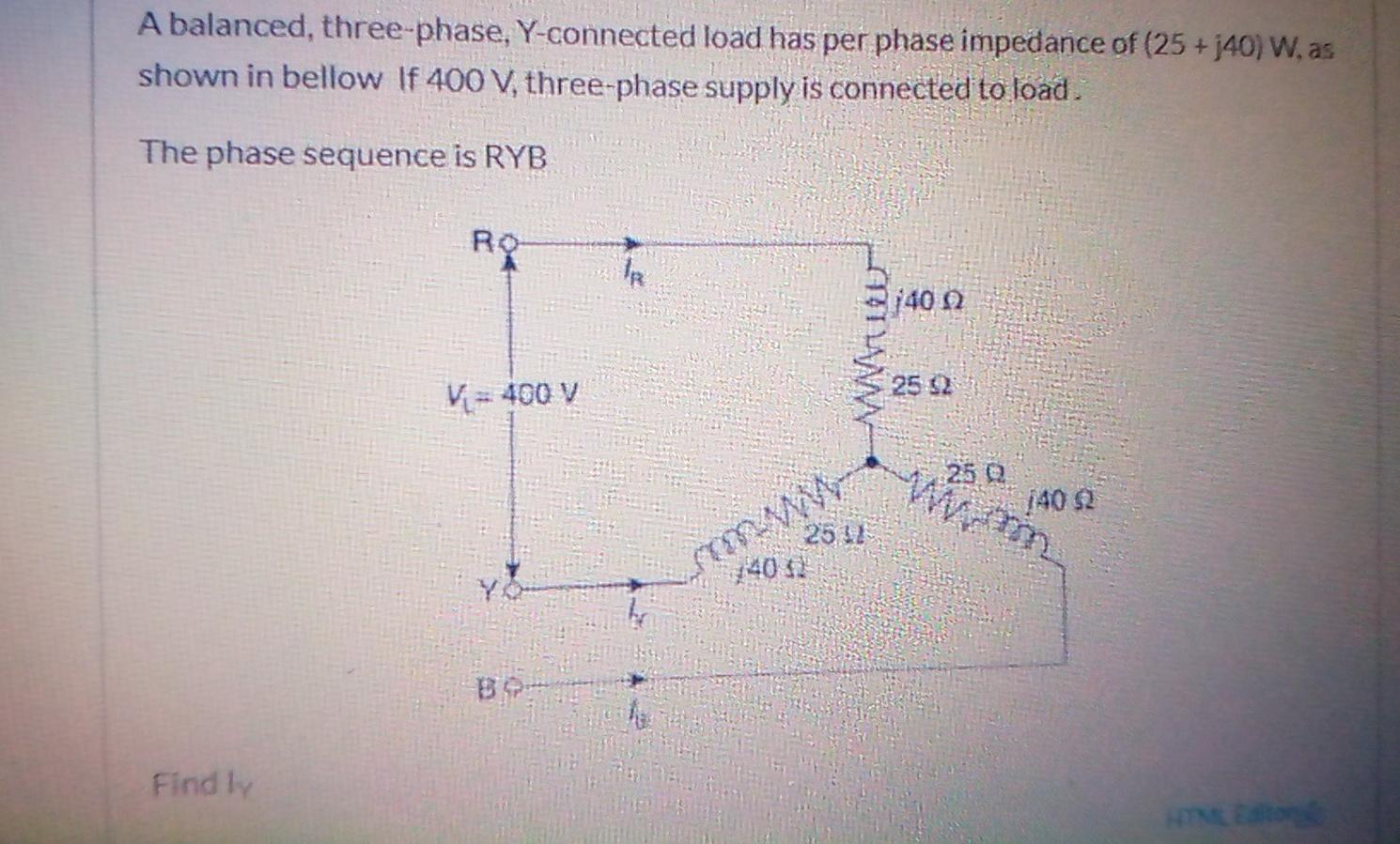 Solved A balanced, three-phase, Y-connected load has per | Chegg.com