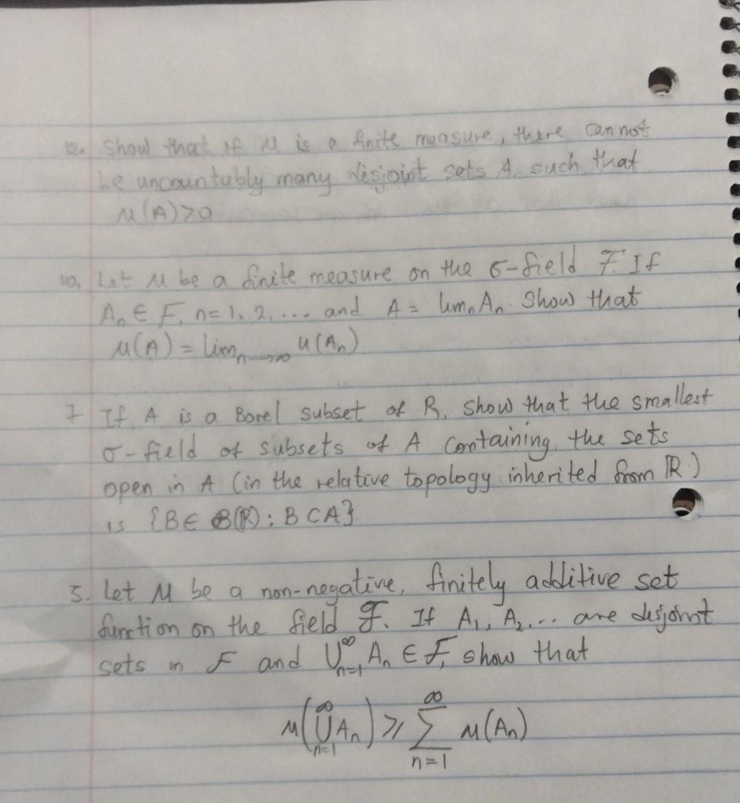 Solved 12. Show that if α is a finite measure, there cannost | Chegg.com