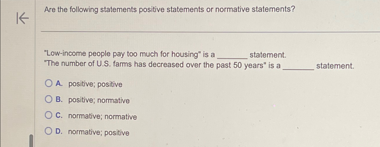 Solved Are the following statements positive statements or | Chegg.com