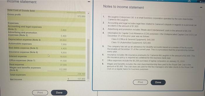 income statement Notes to income statement Cameroo | Chegg.com