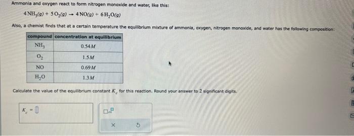 Solved Ammonia and oxygen react to form nitrogen monoxide | Chegg.com