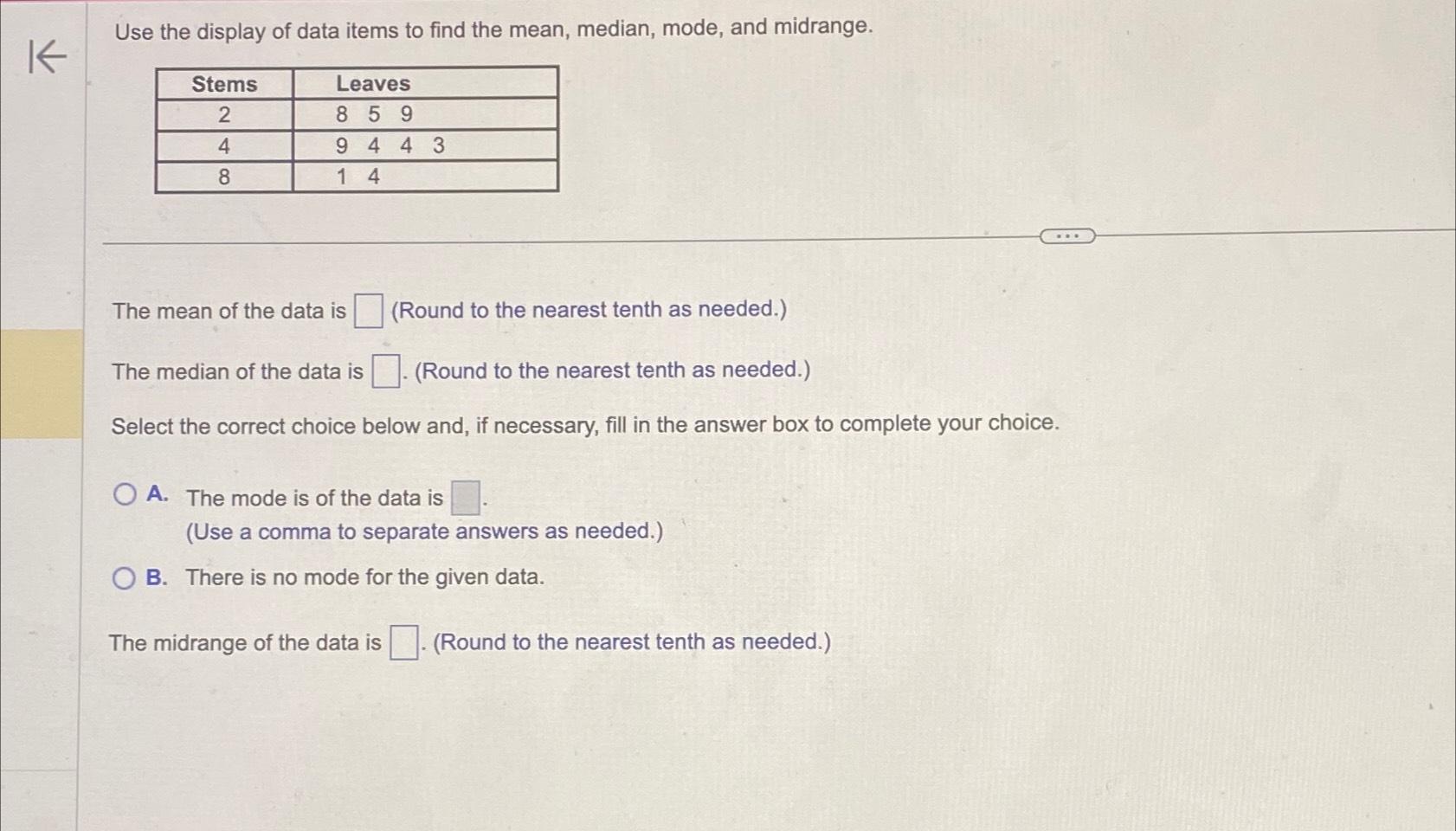 Solved Use the display of data items to find the mean, | Chegg.com
