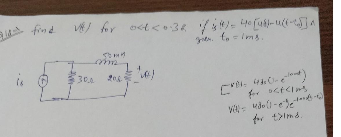 Solved 18) find V(t) for 01 ms. | Chegg.com
