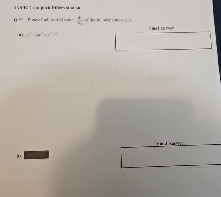 Solved TOPIC 1: Implicit DifferentiationQ.A1 ﻿Please find | Chegg.com