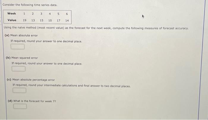 Consider the following time series data. Using the | Chegg.com