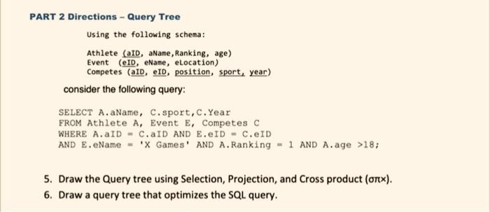 Solved PART 2 Directions - Query Tree Using the following | Chegg.com