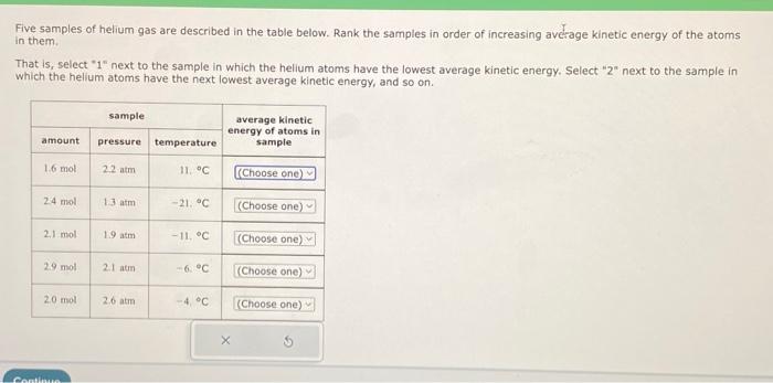 Solved Five samples of helium gas are described in the table | Chegg.com