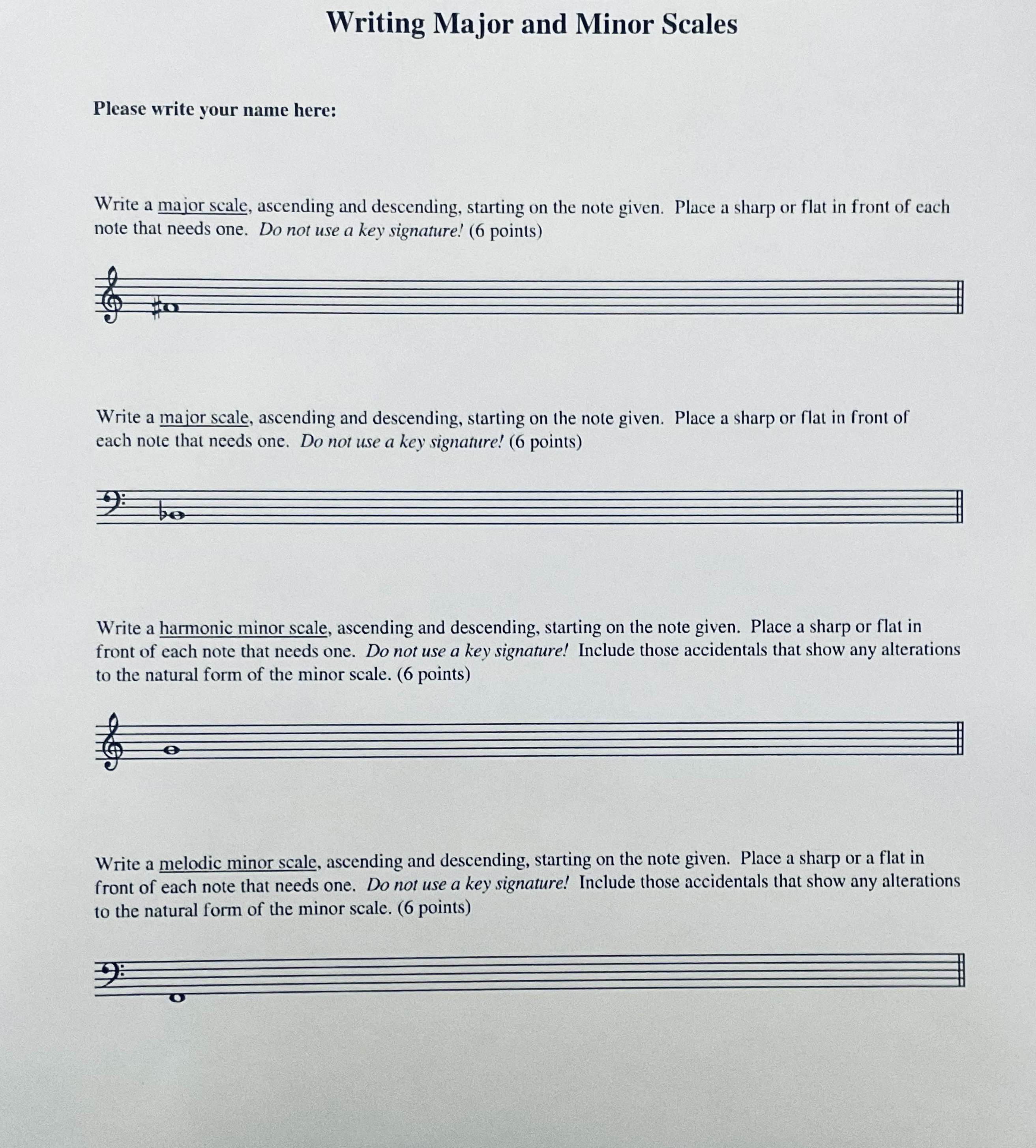 Solved Writing Major and Minor ScalesPlease write your name | Chegg.com