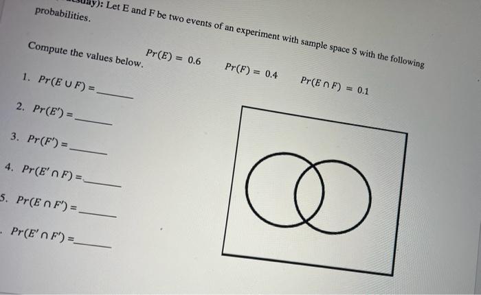 Solved probabilities. Let E and F be two events of an | Chegg.com