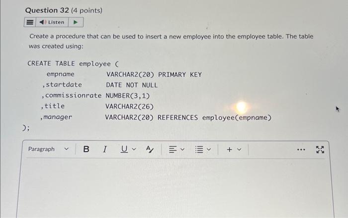 Solved Create a procedure that can be used to insert a new | Chegg.com