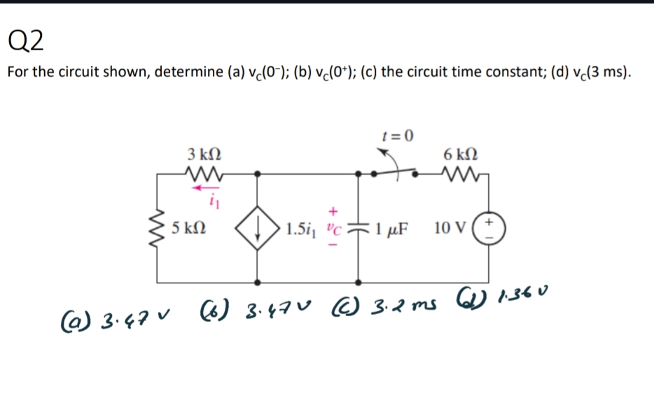 Solved Q2For the circuit shown, determine (a) vc(0-); | Chegg.com Solved Q2For the circuit shown, determine (a) vc(0-); | Chegg.com