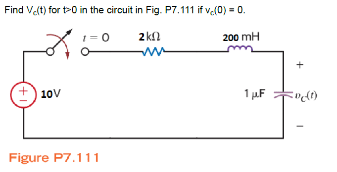 Solved Find Vc(t) ﻿for t>0 ﻿in the circuit in Fig. P7.111 | Chegg.com