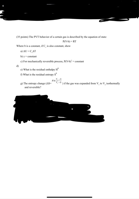 Solved (35 points) The PVT behavior of a certain gas is | Chegg.com