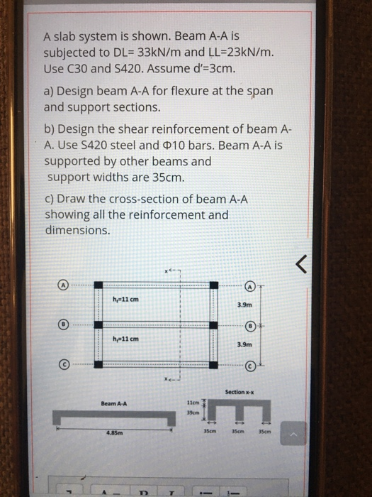 Solved A slab system is shown. Beam A-A is subjected to DL= | Chegg.com