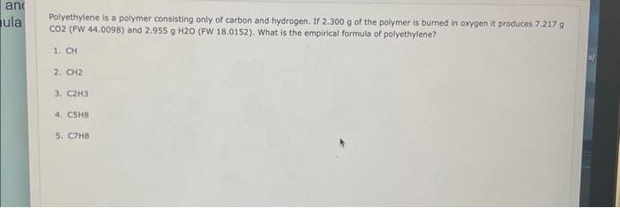 Solved Polyethylene is a polymer consisting only of carbon | Chegg.com
