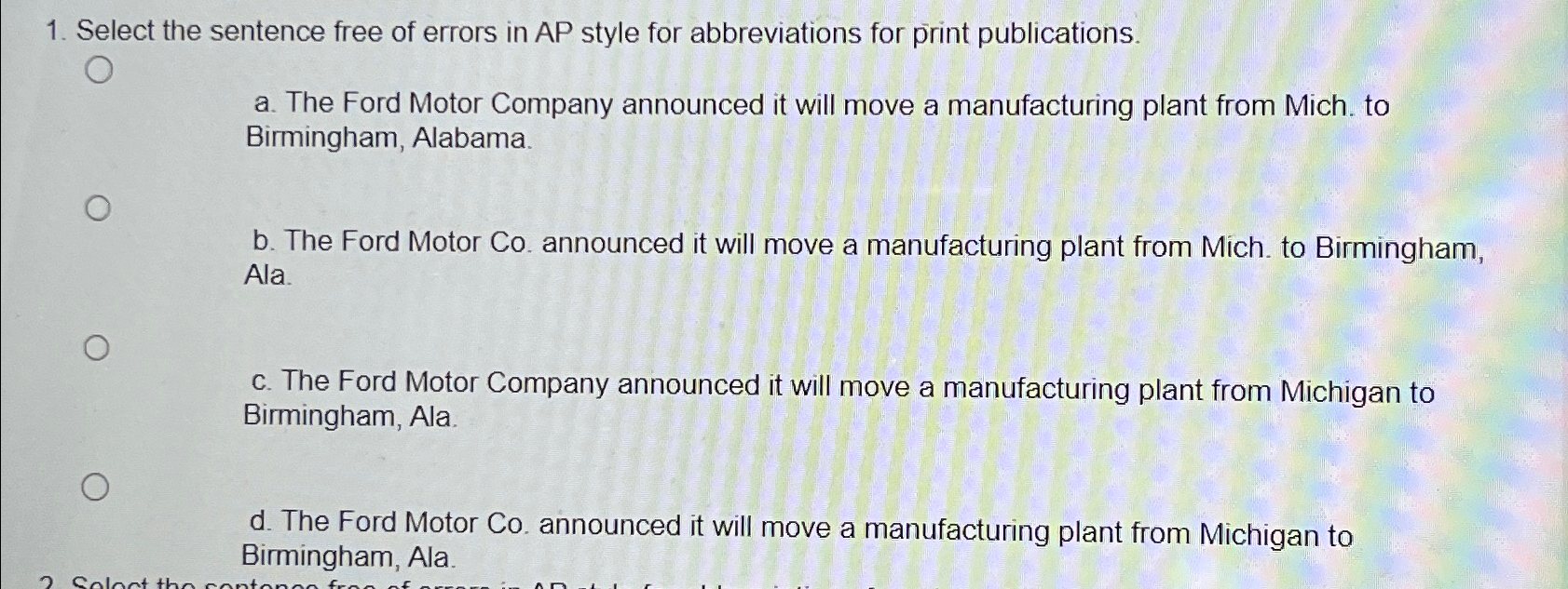Solved Select the sentence free of errors in AP style for | Chegg.com