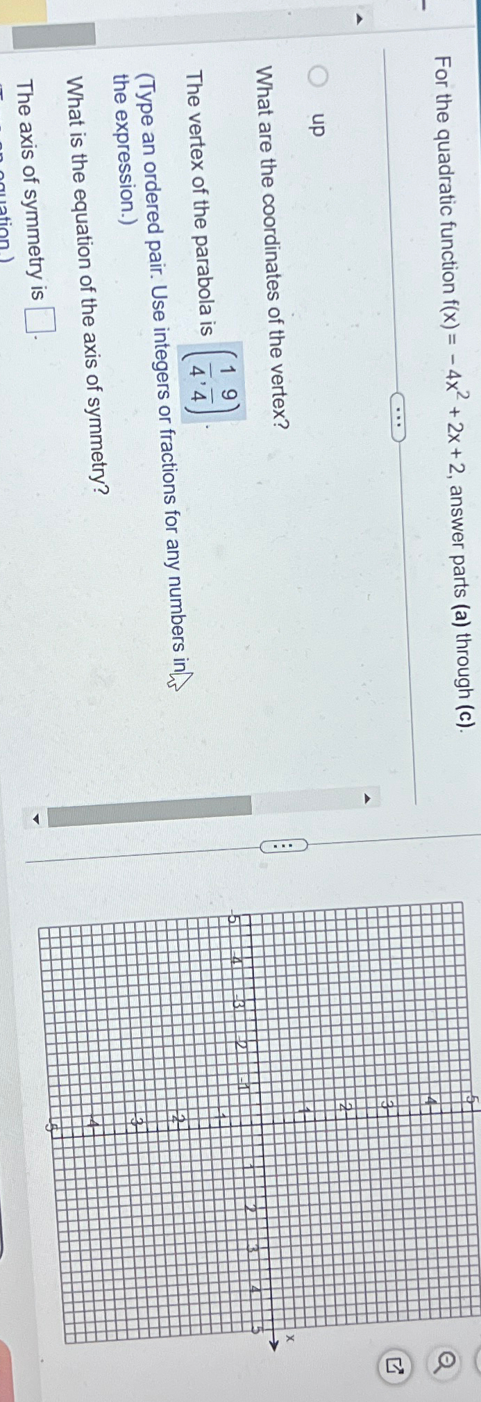 Solved For the quadratic function f(x)=-4x2+2x+2, ﻿answer | Chegg.com