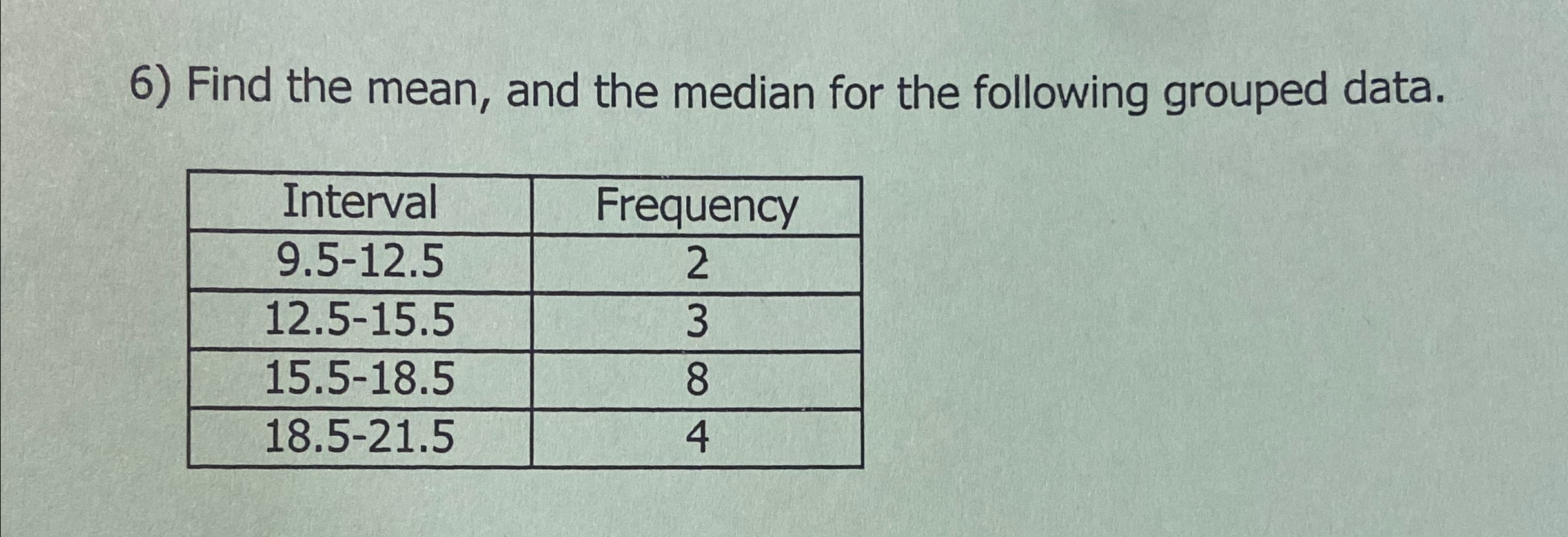 Solved Find the mean, and the median for the following | Chegg.com