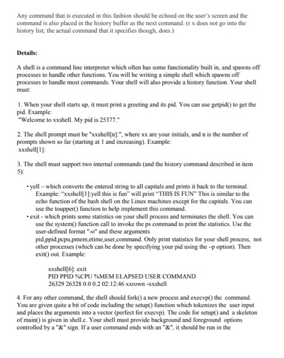 Objectives: Build your own shell in C running on | Chegg.com